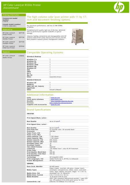 HP Color LaserJet 8550n Printer Discontinued The high-volume ...