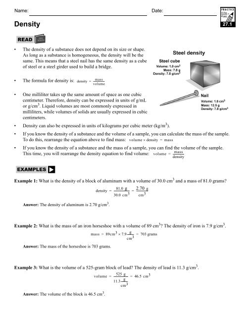 Density Worksheet Physical Science How To Find Density, Mass, And