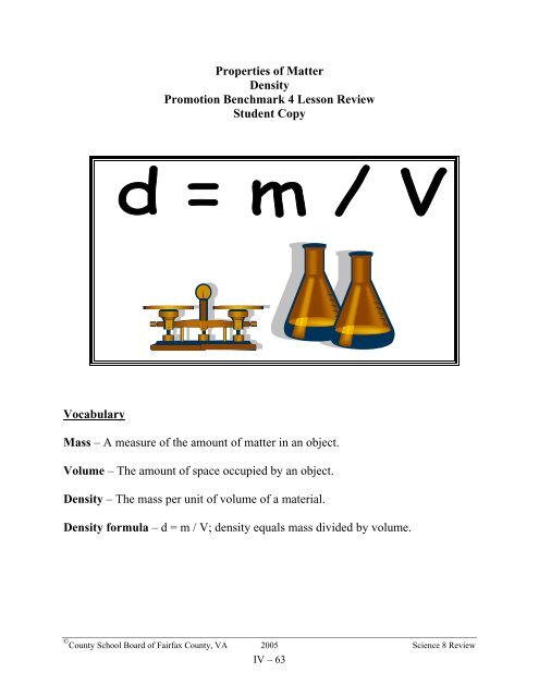 Properties of Matter Density Promotion Benchmark 4 Lesson Review ...