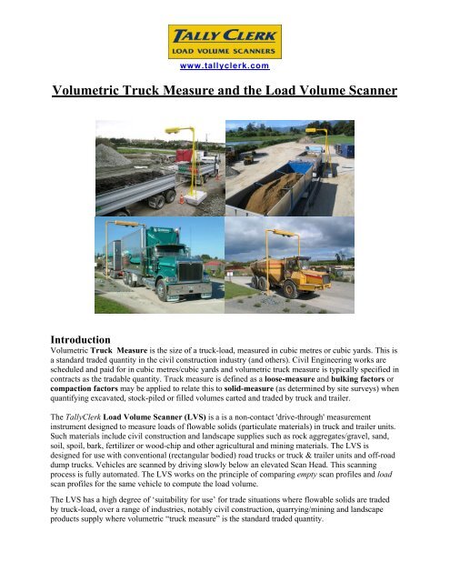 Volumetric Truck Measure and the Load Volume Scanner - Tally Clerk