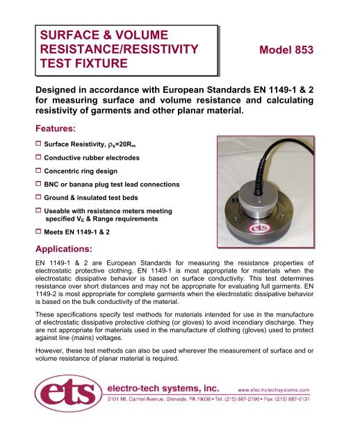 SURFACE & VOLUME RESISTANCE/RESISTIVITY TEST FIXTURE