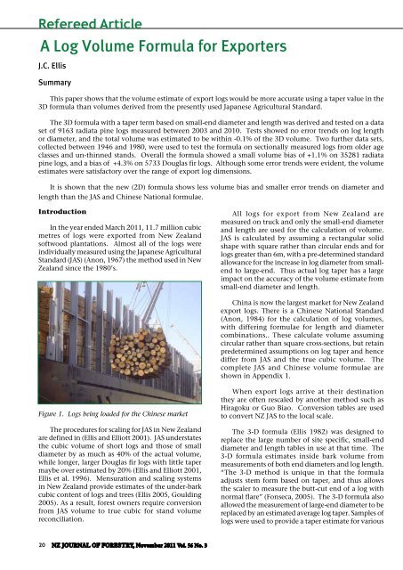 A Log Volume Formula for Exporters - Timber Measurement Society