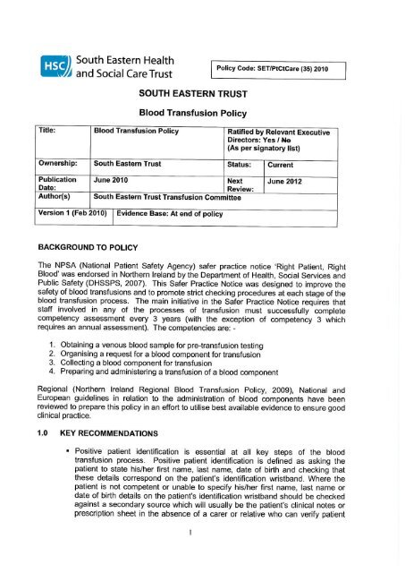 Blood Transfusion Policy