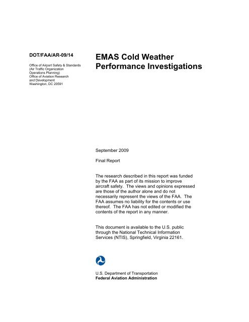 EMAS Cold Weather Performance Investigations - FAA