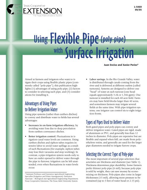 Flexible Pipe(poly-pipe) Surface Irrigation - eXtension