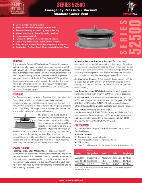 Series 52500 Emergency Pressure / Vacuum Manhole Cover Vent