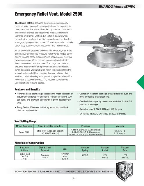 Emergency Relief Vent, Model 2500 - Enardo