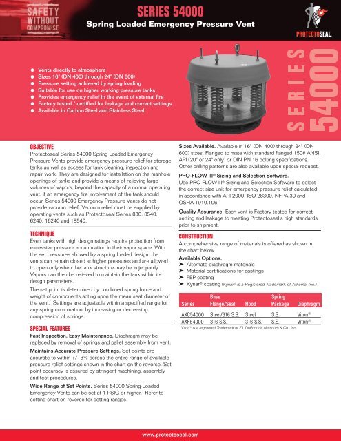 Series 54000 Spring Loaded Emergency Pressure Vent - Protectoseal