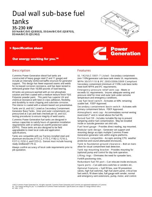 Dual wall sub-base fuel tanks - Cummins Inc.