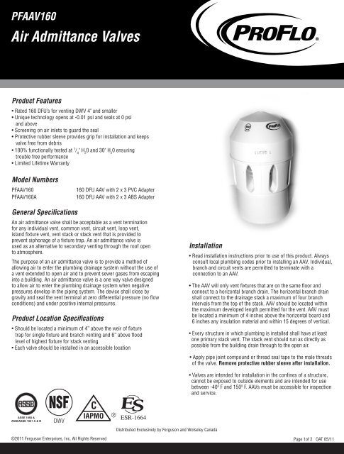 Specifications - PROFLO