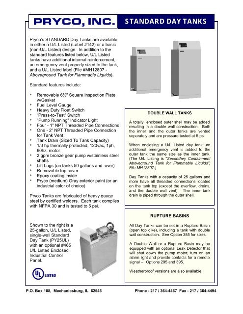 STANDARD DAY TANKS - Davidson Sales Co.