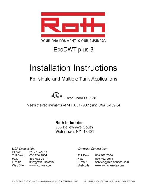 Roth Double-Wall Oil Storage Tank Installation ... - Roth-usa.com