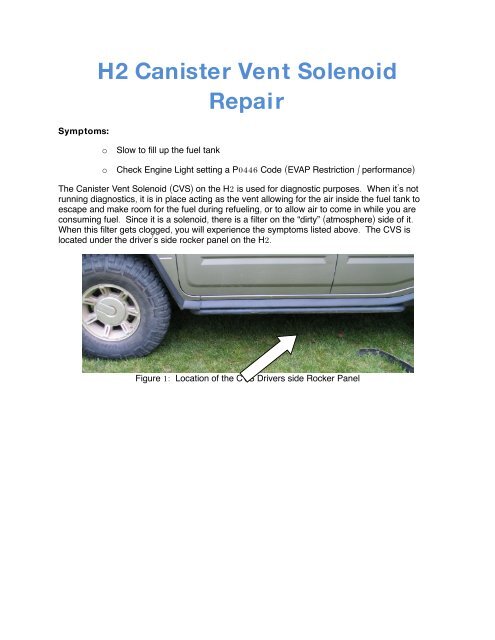 H2 Canister Vent Solenoid Repair - Hummer Knowledge Base