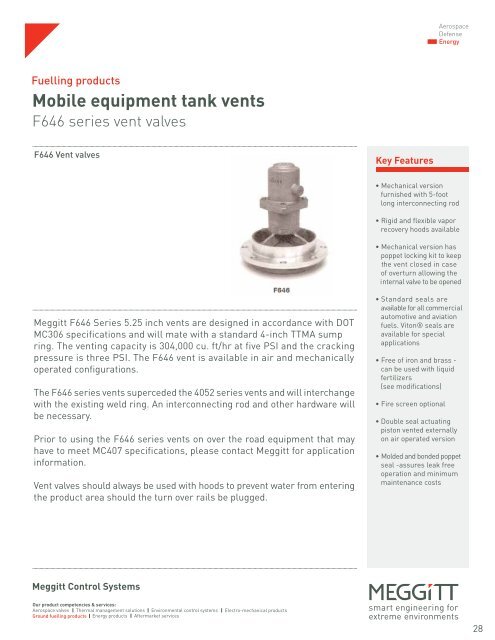 Mobile equipment tank vents - Meggitt Fuelling Products