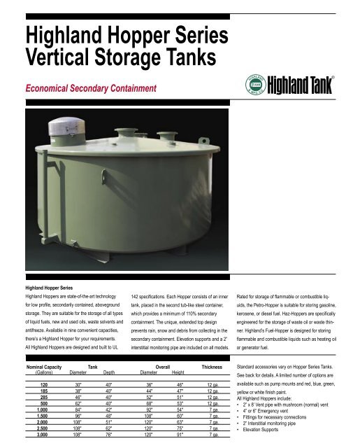 Highland Hopper Series Vertical Storage Tanks - Highland Tank