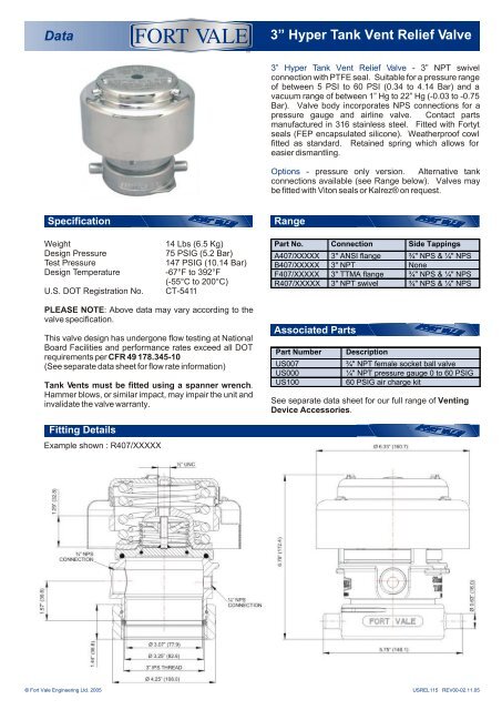 Data 3” Hyper Tank Vent Relief Valve - Fort Vale Engineering