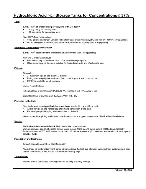 Hydrochloric Acid (HCl) Storage Tanks for ... - Arrowhead Tanks