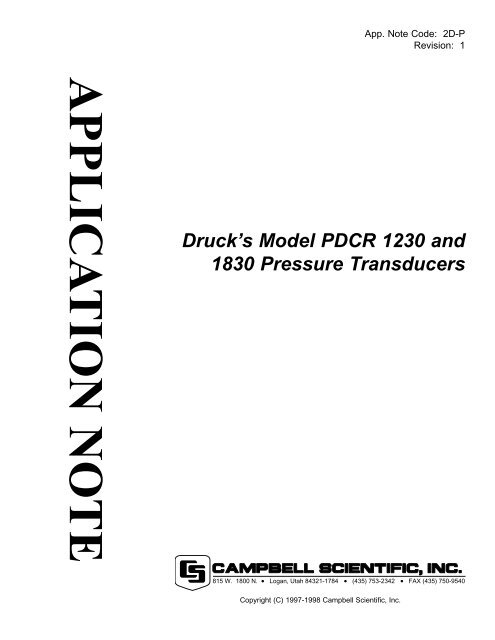 Druck's Model PDCR 1230 and 1830 Pressure Transducers (App ...