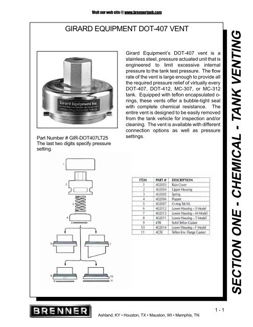 SECTION ONE - CHEMICAL - TANK VENTING - Brenner Tank LLC
