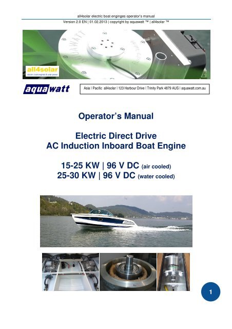Operator's Manual Electric Direct Drive AC Induction Inboard Boat ...