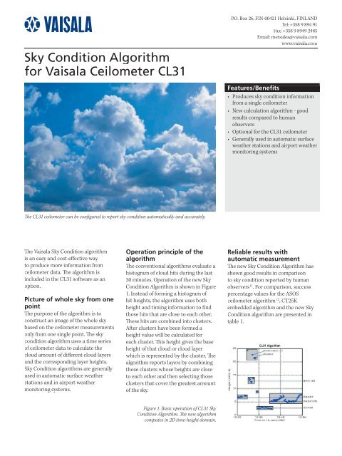 Sky Condition Algorithm for Vaisala Ceilometer CL31 - Hobeco