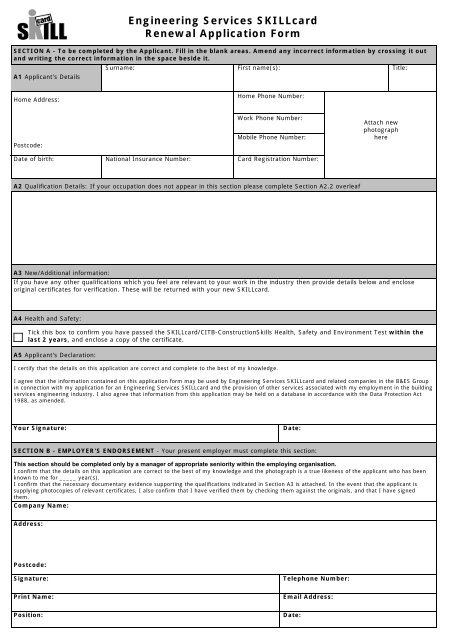 Engineering Services SKILLcard Renewal Application Form