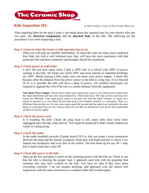 Kiln Inspection 101 - The Ceramic Shop