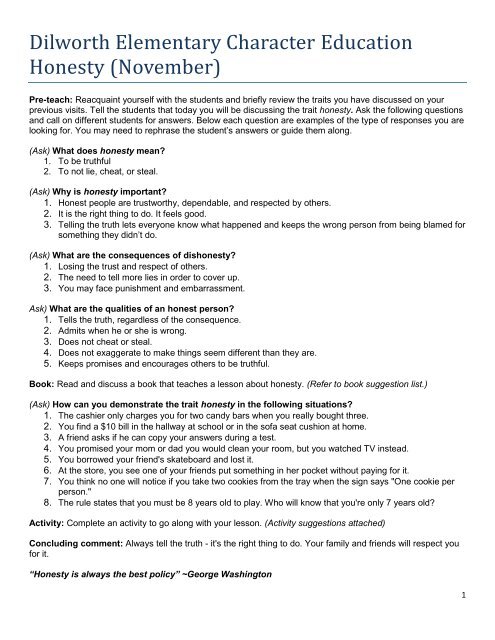 Dilworth Elementary Character Education Honesty - CMS School ...
