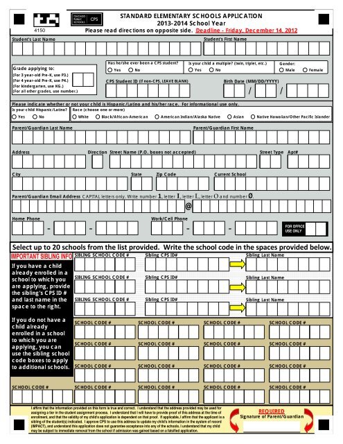 Standard Elementary School Application - Chicago Public Schools