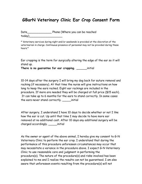 Ear Crop Consent Form - GbarN Veterinary & Apricot Veterinary ...