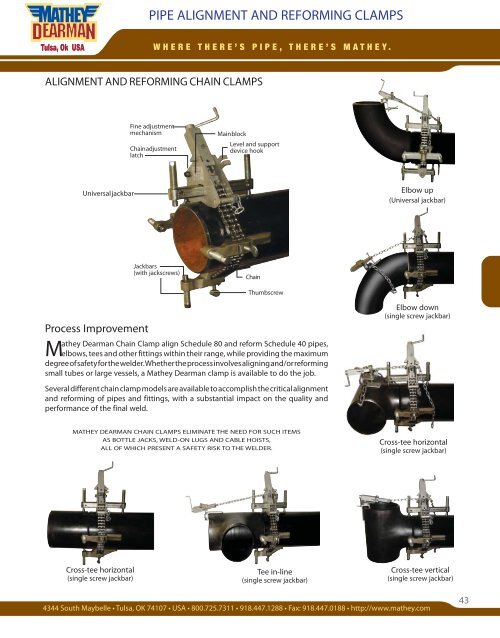 PIPE ALIGNMENT AND REFORMING CLAMPS - MATHEY DEARMAN