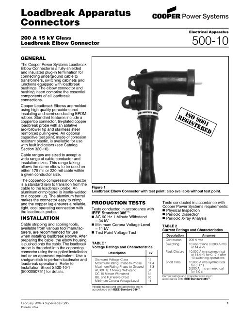 500-10 200 A 15 kV Class Loadbreak Elbow Connector