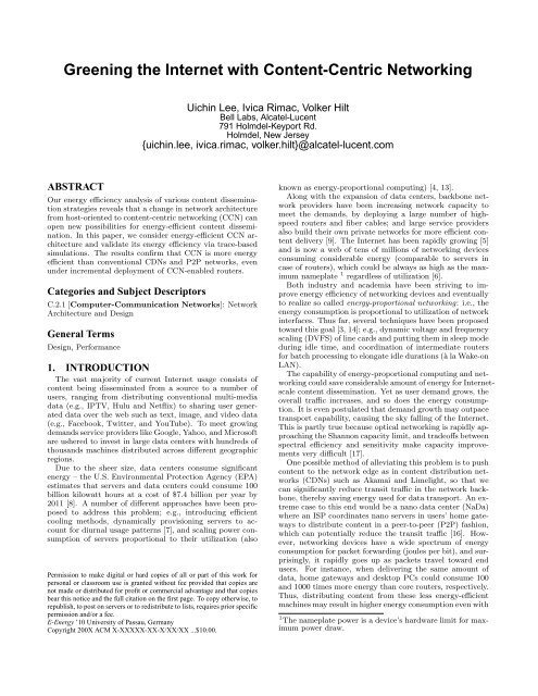 Greening The Internet With Content Centric Networking