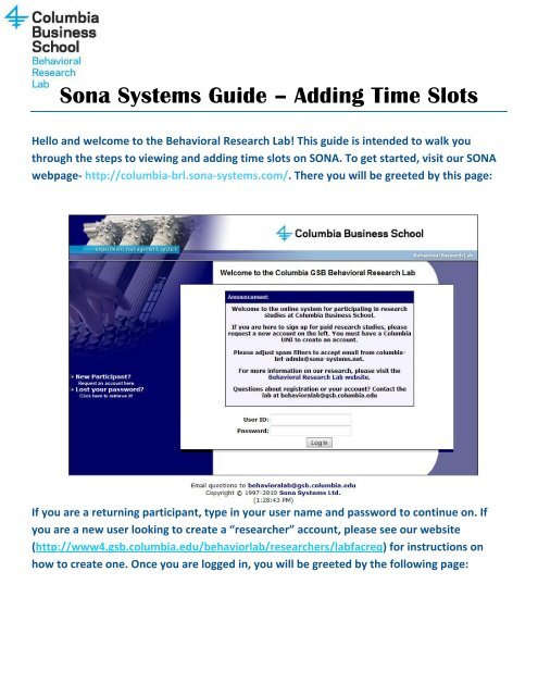 Sona Systems Guide – Adding Time Slots