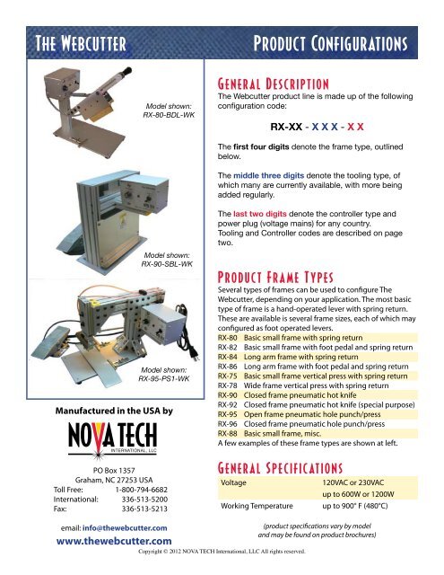 The Webcutter Product Configurations - Nova Tech International LLC