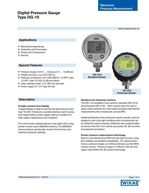 Digital pressure gauge type dg-10 - Wika