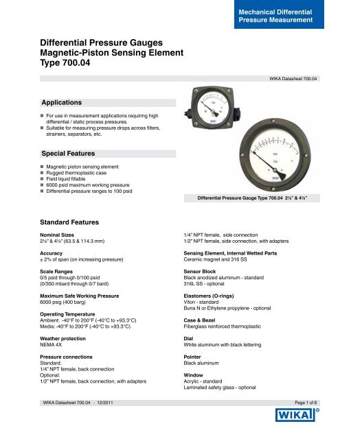 Differential Pressure Gauges Magnetic-Piston Sensing Element ...