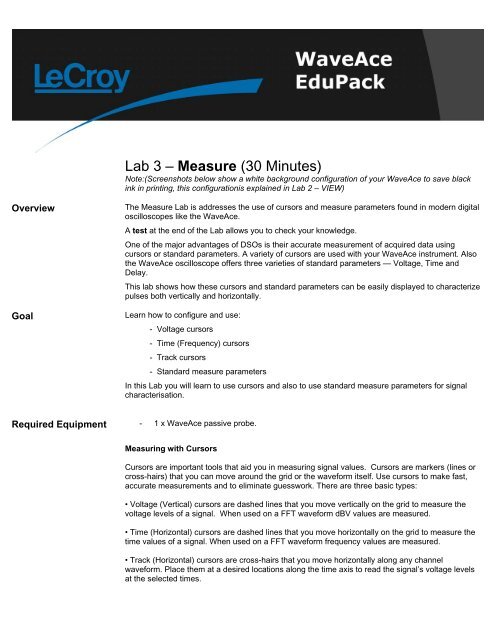 LeCroy WaveAce EduPack - LAB 3 - Measure - Teledyne LeCroy