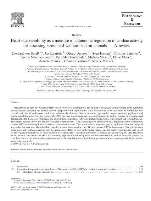 Heart rate variability as a measure of autonomic regulation of ...