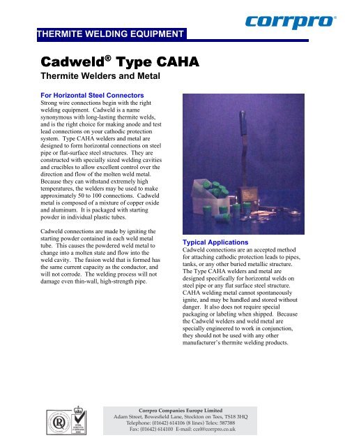 Cadweld Type CAHA thermite welders and metal.pdf - Corrpro ...