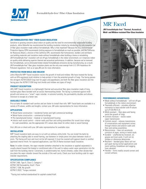 Johns Manville MR Faced Mold and Mildew Resistant Fiber Glass ...