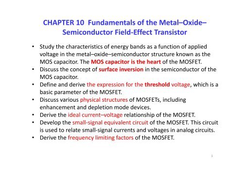 CHAPTER 10 Fundamentals of the Metal–Oxide– Semiconductor ...