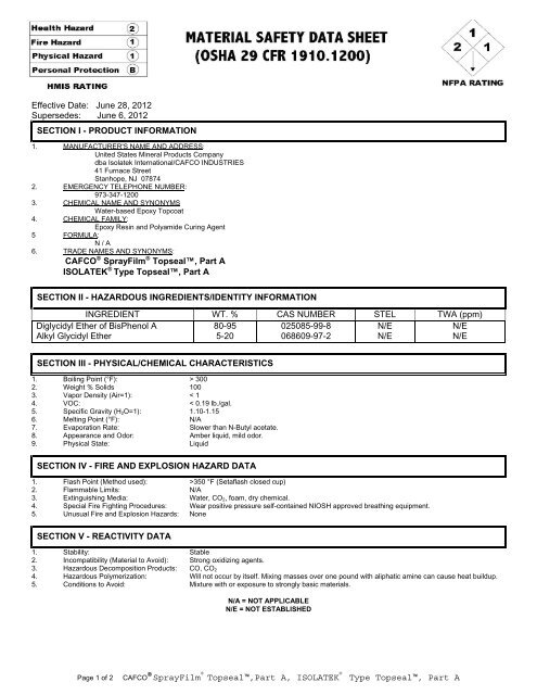 ISOLATEK ® Type TOPSEAL, Part A - Isolatek International