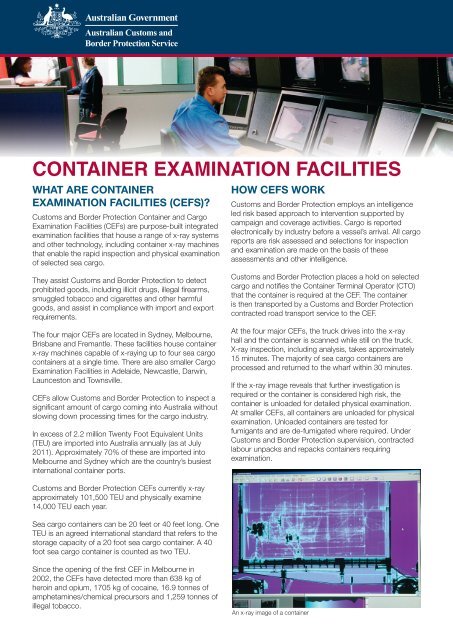 CONTAINER EXAMINATION FACILITIES - Australian Customs Service