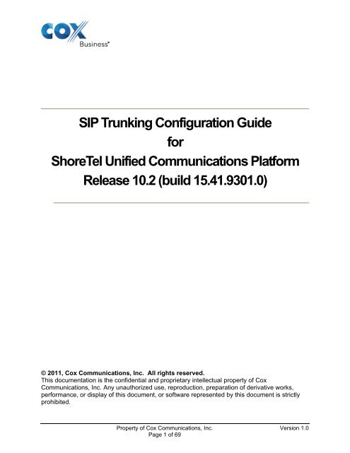 Sip Trunking Configuration Guide For Shoretel Unified Cox