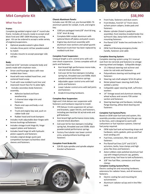 Mk4 Complete Kit $38,990 - Component Cars Australia