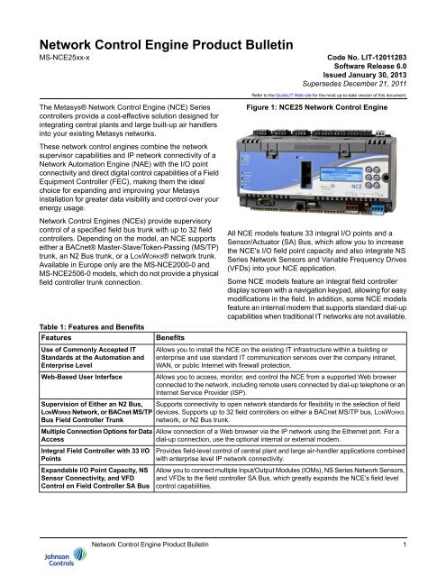 Network Control Engine Product Bulletin - Johnson Controls ...