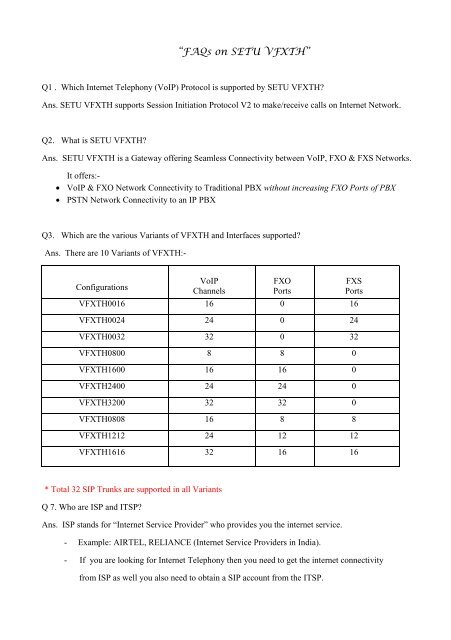 “FAQs on SETU VFXTH”