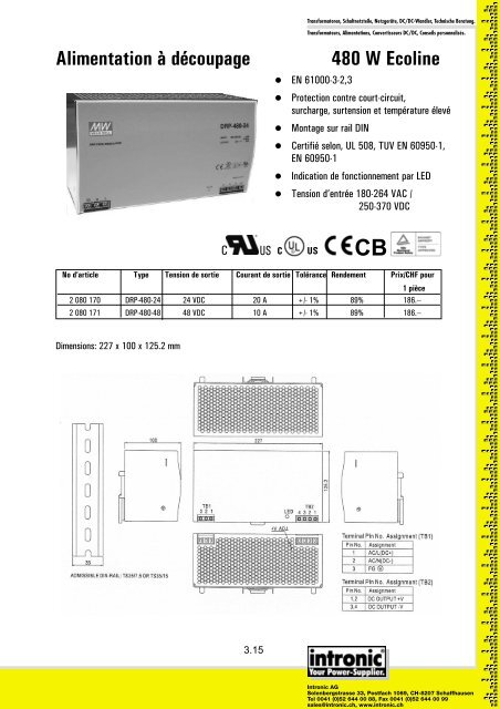 Alimentation à découpage 480 W Ecoline - Intronic AG