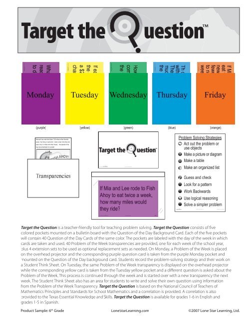 LSL Target the Question – 6th Grade Sample Sheet - Lone Star ...